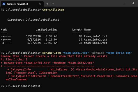 PowerShell Use Rename Item And Overwrite If Filename Exists