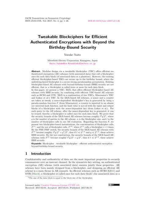 pdf tweakable blockciphers for efficient authenticated encryptions with beyond the birthday