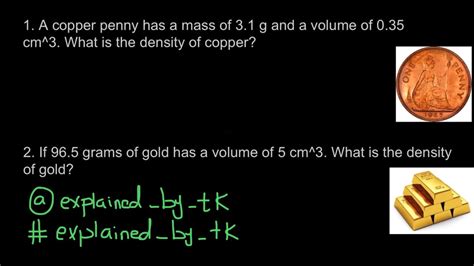 density practice problems using the density triangle part 1 youtube