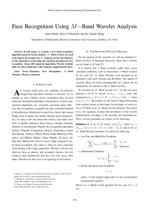 pdf face recognition using m −band wavelet analysis xiaodi wang