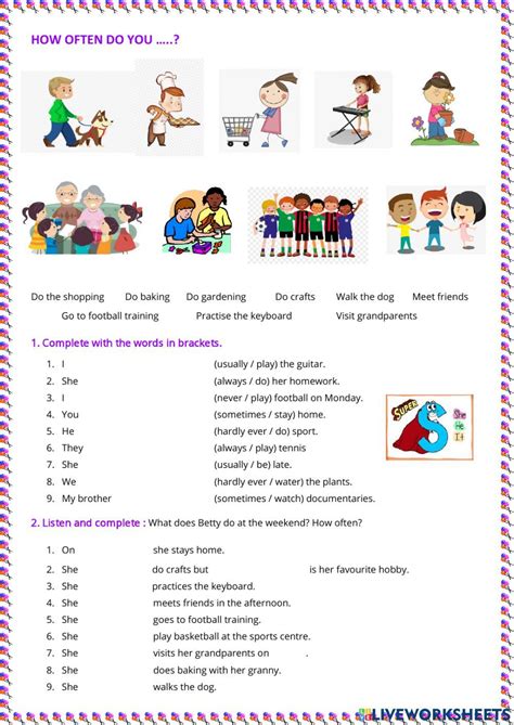 你多久 互动工作表 Learn english words English as a second language