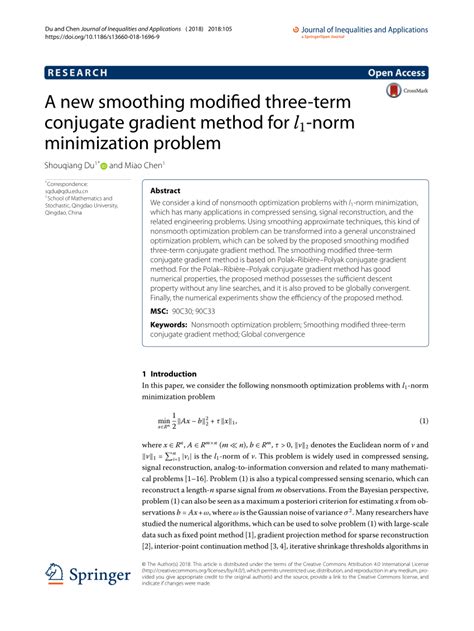 pdf a new smoothing modified three term conjugate gradient method for l1 l {1} norm