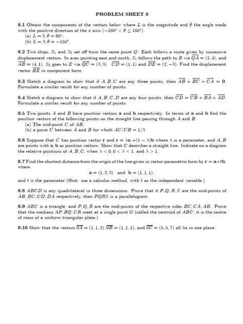 sheet 8 pdf euclidean vector euclid