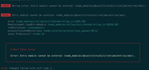 rollup error error entry module cannot be external node modules nuxt nitro dist runtime