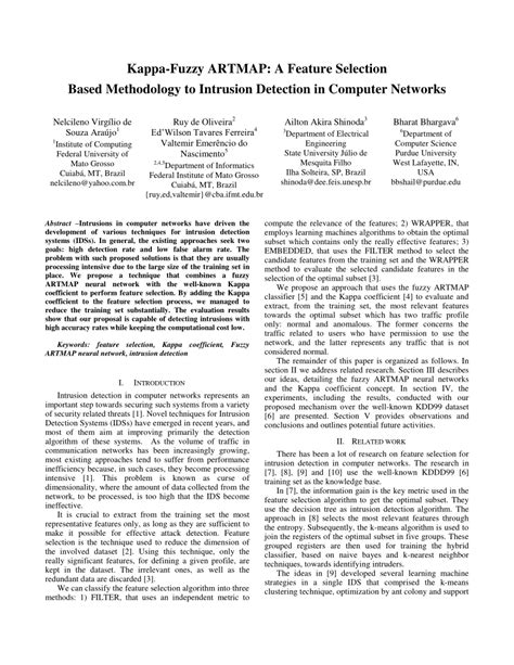 pdf kappa fuzzy artmap a feature selection based methodology to intrusion detection in