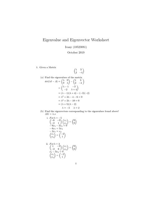 eigenvalue and eigenvector worksheet ivany 18523081 october 2019 pdf eigenvalues and
