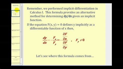 implicit differentiation of functions of one variable using partial derivatives youtube