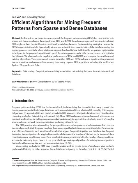 pdf efficient algorithms for mining frequent patterns from sparse and dense databases
