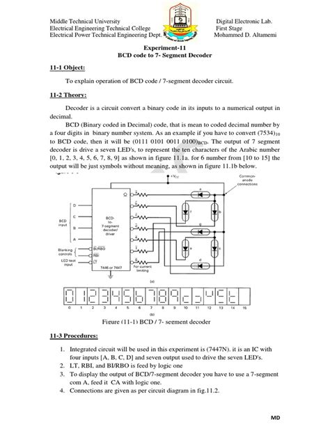 experiment 11 bcd code to 7 segment decoder 11 1 object pdf binary coded decimal digital
