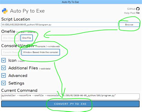 auto py to exe как запустить