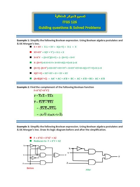 example 1 simplify the following boolean expression using boolean algebra postulates and pdf