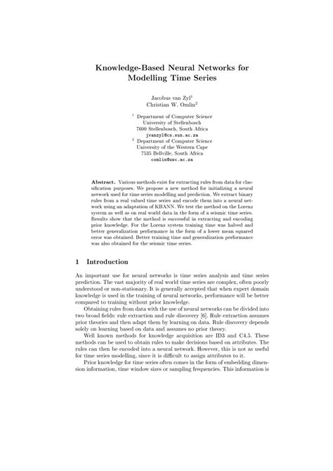 pdf knowledge based neural networks for modelling time series
