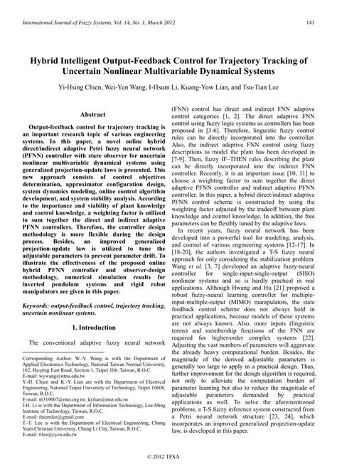 pdf hybrid intelligent output feedback control for trajectory tracking of uncertain nonlinear