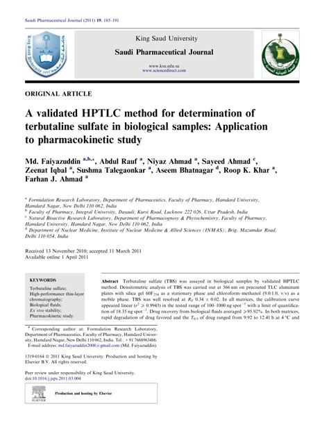 pdf a validated hptlc method for determination of terbutaline sulfate in biological samples