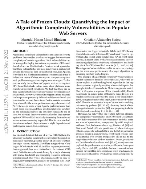 pdf a tale of frozen clouds quantifying the impact of algorithmic complexity vulnerabilities