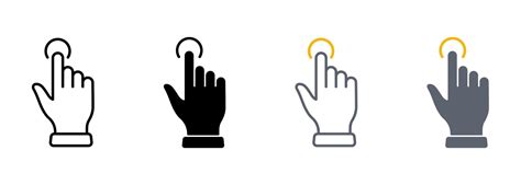Hand Cursor Of Computer Mouse Line And Silhouette Color Icon Set