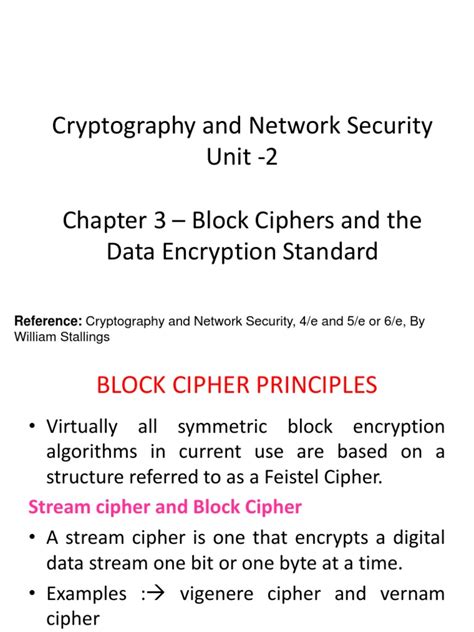 cryptography and network security unit 2 chapter 3 block ciphers and the data encryption