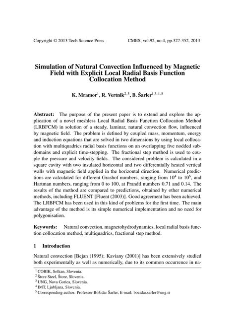 pdf simulation of natural convection influenced by magnetic field with explicit local radial