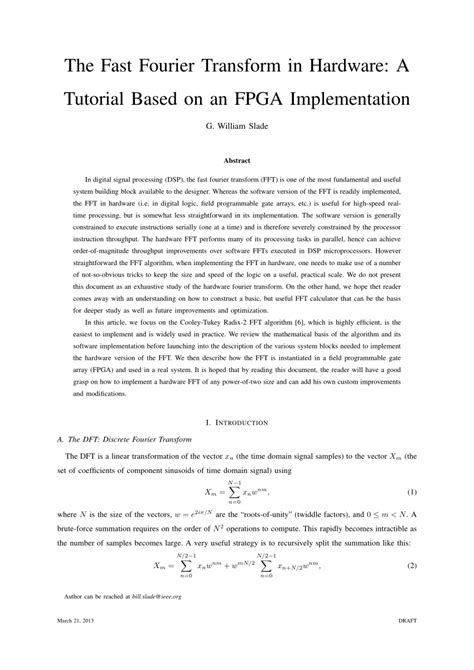 pdf the fast fourier transform in hardware a tutorial based on an fpga implementation