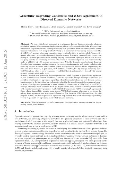 pdf gracefully degrading consensus and k set agreement in directed dynamic networks