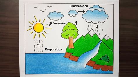 How To Draw Water Cycle Water Cycle Drawing For School Project