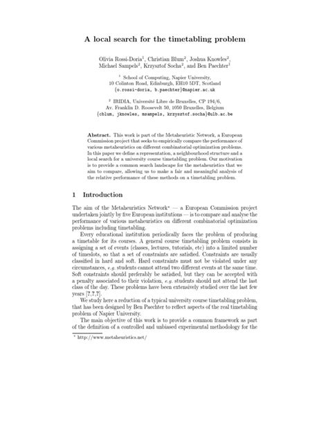 a local search for the timetabling problem pdf metaheuristic applied mathematics