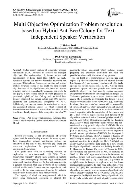 pdf multi objective optimization problem resolution based on hybrid ant bee colony for text
