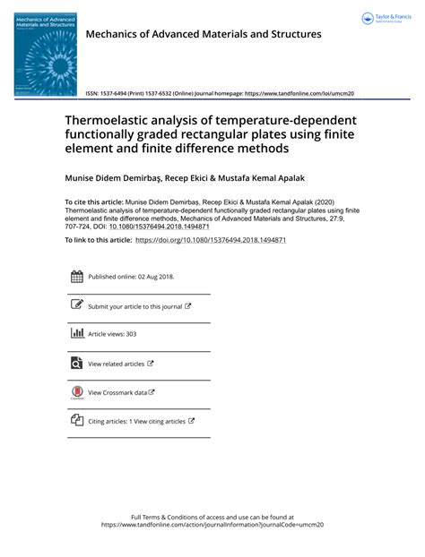 pdf thermoelastic analysis of temperature dependent functionally graded rectangular plates