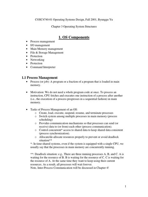 os components 1 1 process management pdf process computing kernel operating system