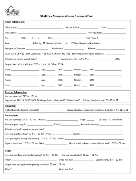 Case Management Intake Form Template