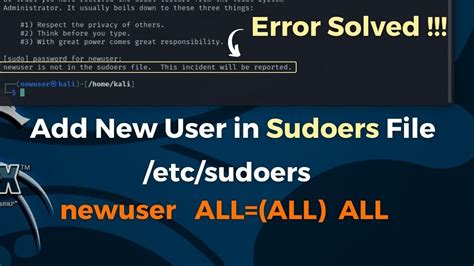 User Is Not In The Sudoers File This Incident Will Be Reported Kali