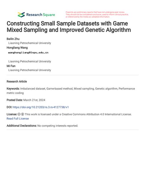 pdf constructing small sample datasets with game mixed sampling and improved genetic algorithm
