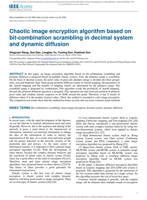 pdf chaotic image encryption algorithm based on bit combination scrambling in decimal system