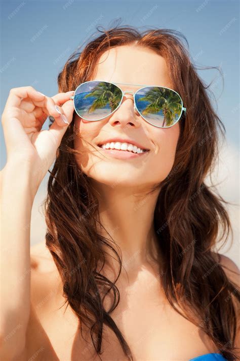 Premium Photo Holidays And Beach Concept Beautiful Woman In Bikini And Sunglasses