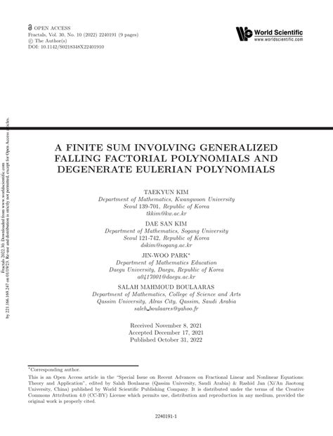 pdf a finite sum involving generalized falling factorial polynomials and degenerate eulerian