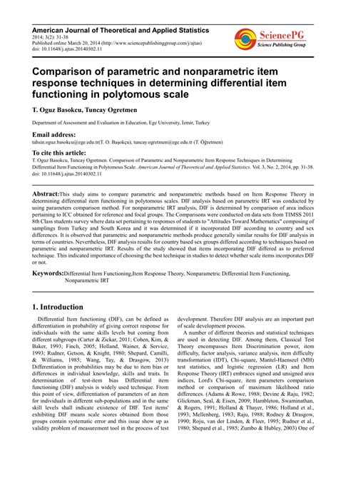 pdf comparison of parametric and nonparametric item response techniques in determining