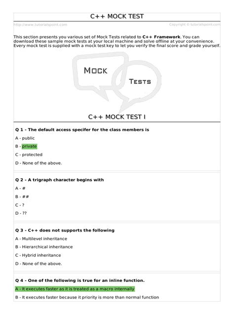 cplusplus mock test i pdf c c programming language