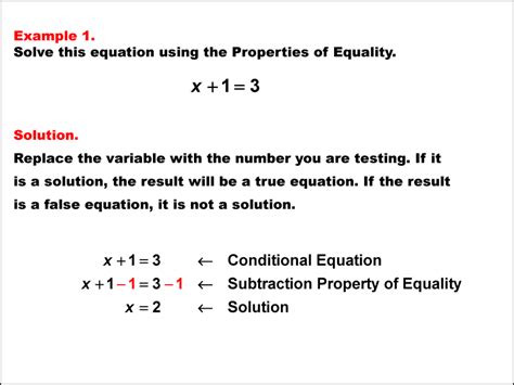math example solving one step equations using the properties of equality example 1 media4math
