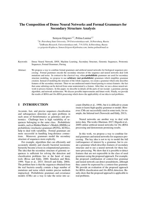 pdf the composition of dense neural networks and formal grammars for secondary structure analysis