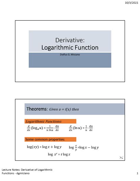solution derivative of logarithmic functions theorems logarithmic functions differential