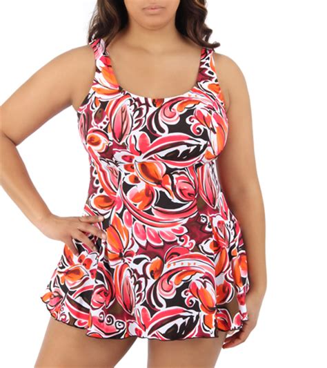 Maxine Plus Size Floral Fantasy Princess Seam Swimdress At Free Shipping