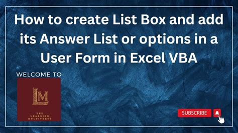 How To Create List Box And Add Its Answer List Or Options In A User