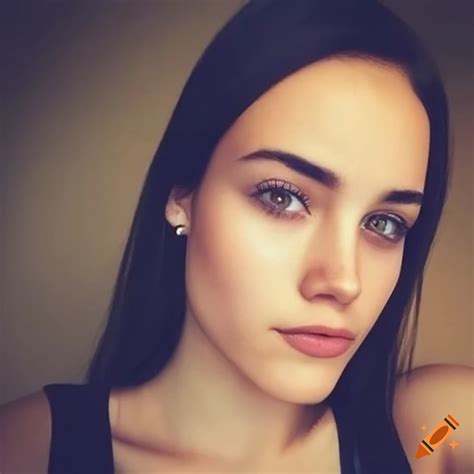 Brunette With Light Eyebrows And Brown Eyes Taking A Selfie On Craiyon