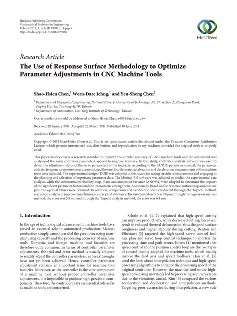 pdf the use of response surface methodology to optimize parameter adjustments in cnc machine tools