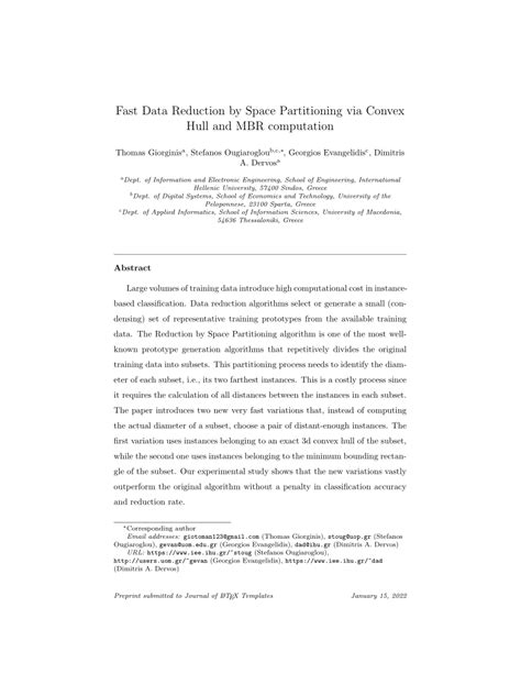 pdf fast data reduction by space partitioning via convex hull and mbr computation