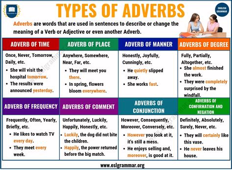 Types Of Adverbs With Examples