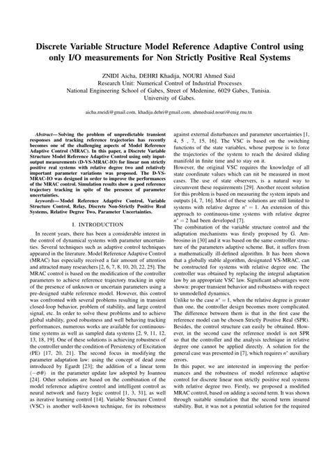 pdf discrete variable structure model reference adaptive control using only i o measurements