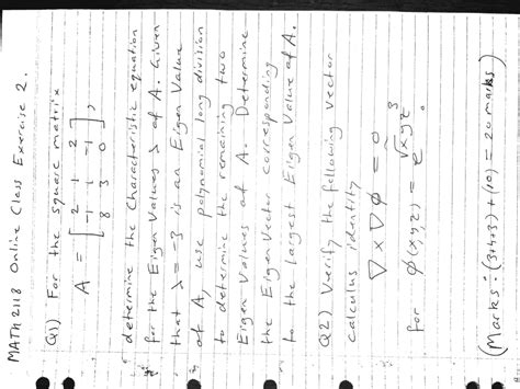 solved math 2118 online class exercise 2 the square matrix