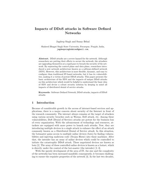 pdf impacts of ddos attacks in software defined networks