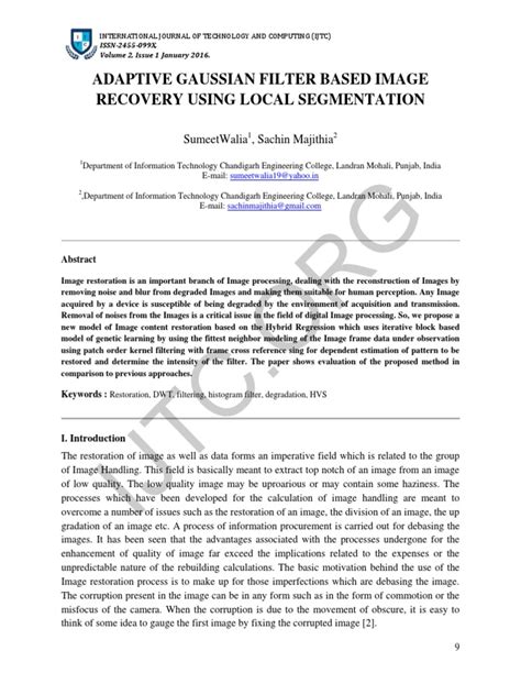 pdf ijtc201601002 adaptive gaussian filter based image recovery using local segmentation